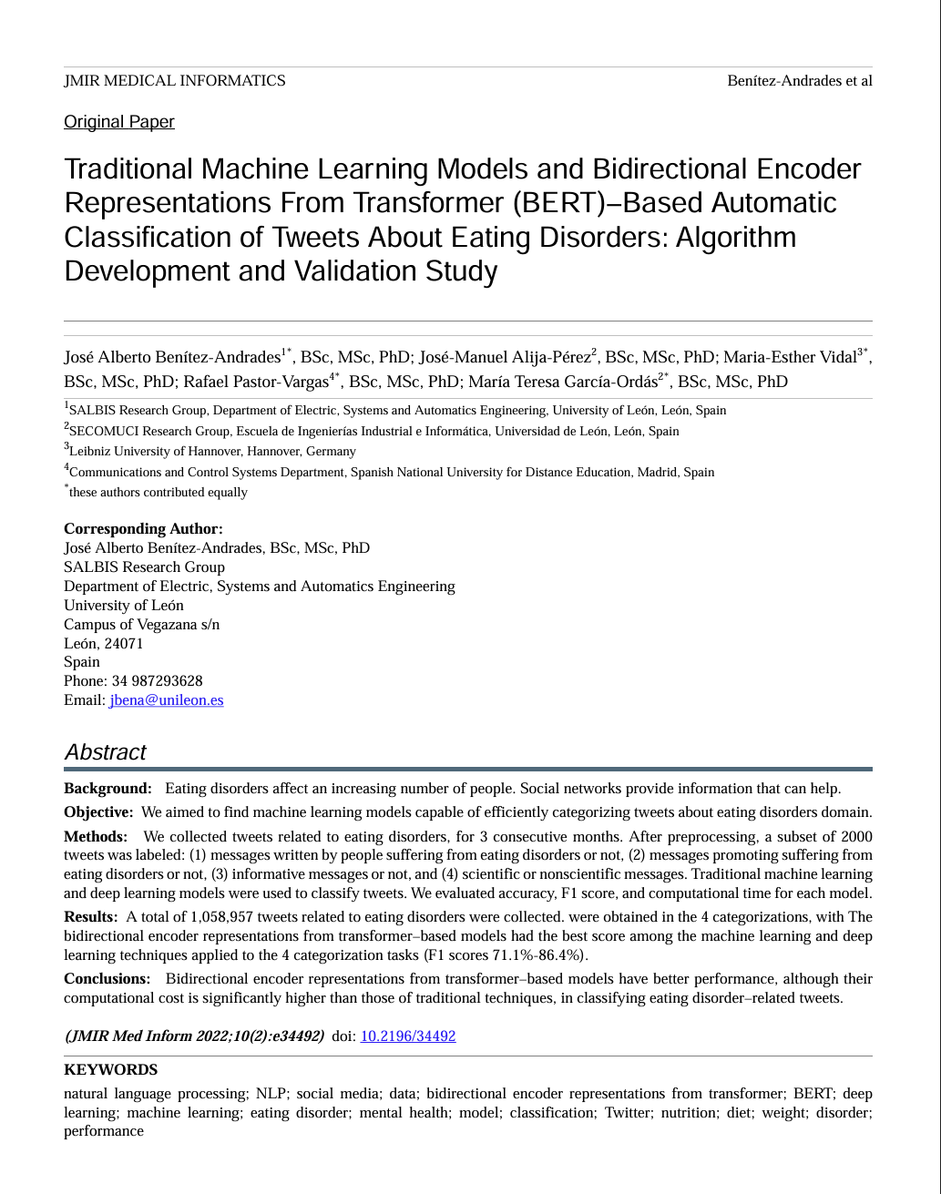 Traditional Machine Learning Models and Bidirectional Encoder ...
