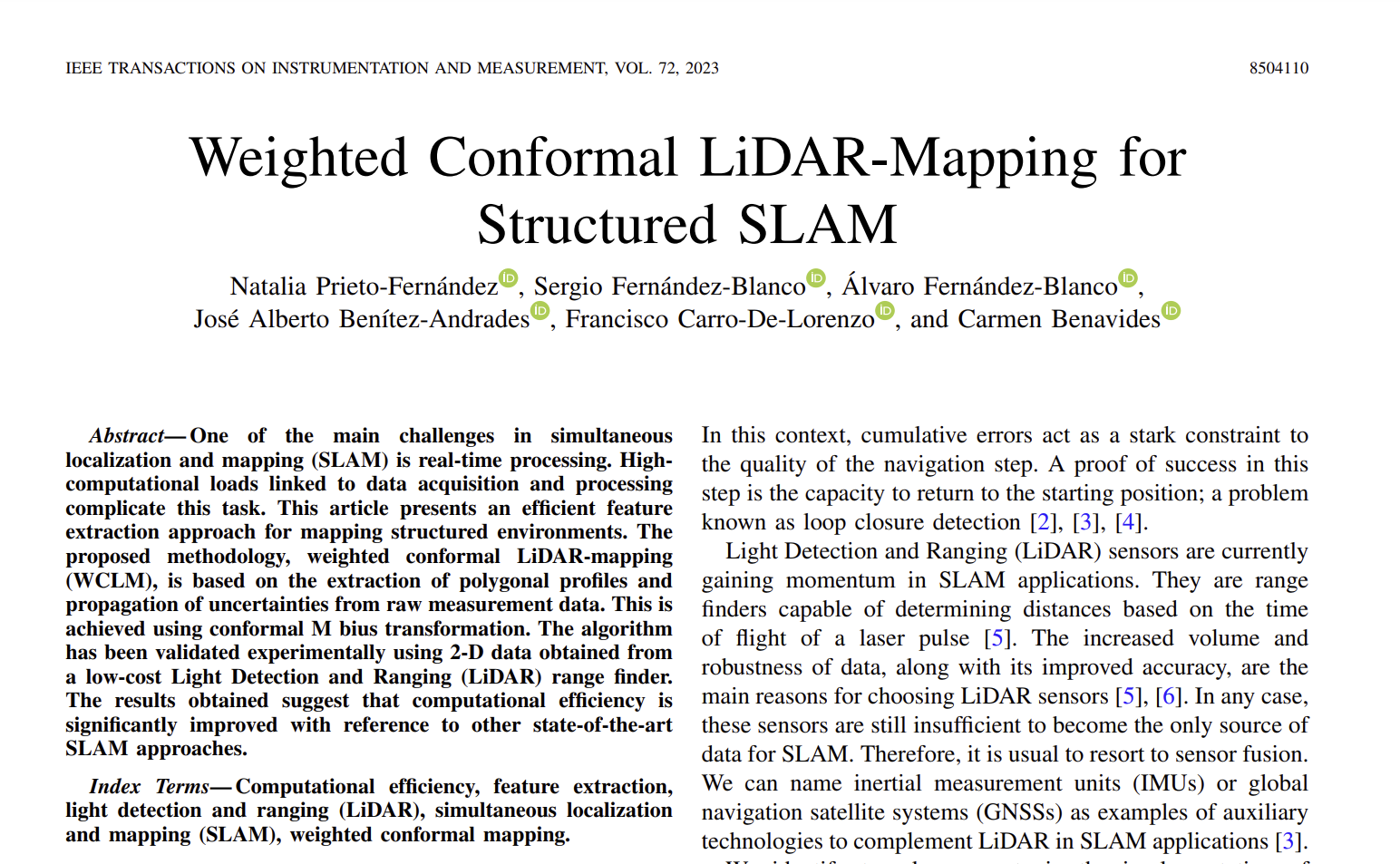 Weighted Conformal Lidar Mapping For Structured Slam Jose Alberto